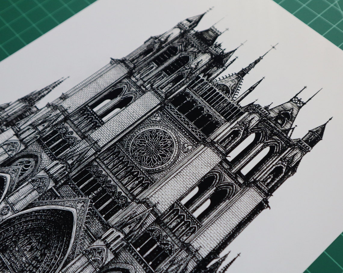Art Print I Amiens Cathedral Ink Drawing by Charles Doan - Etsy