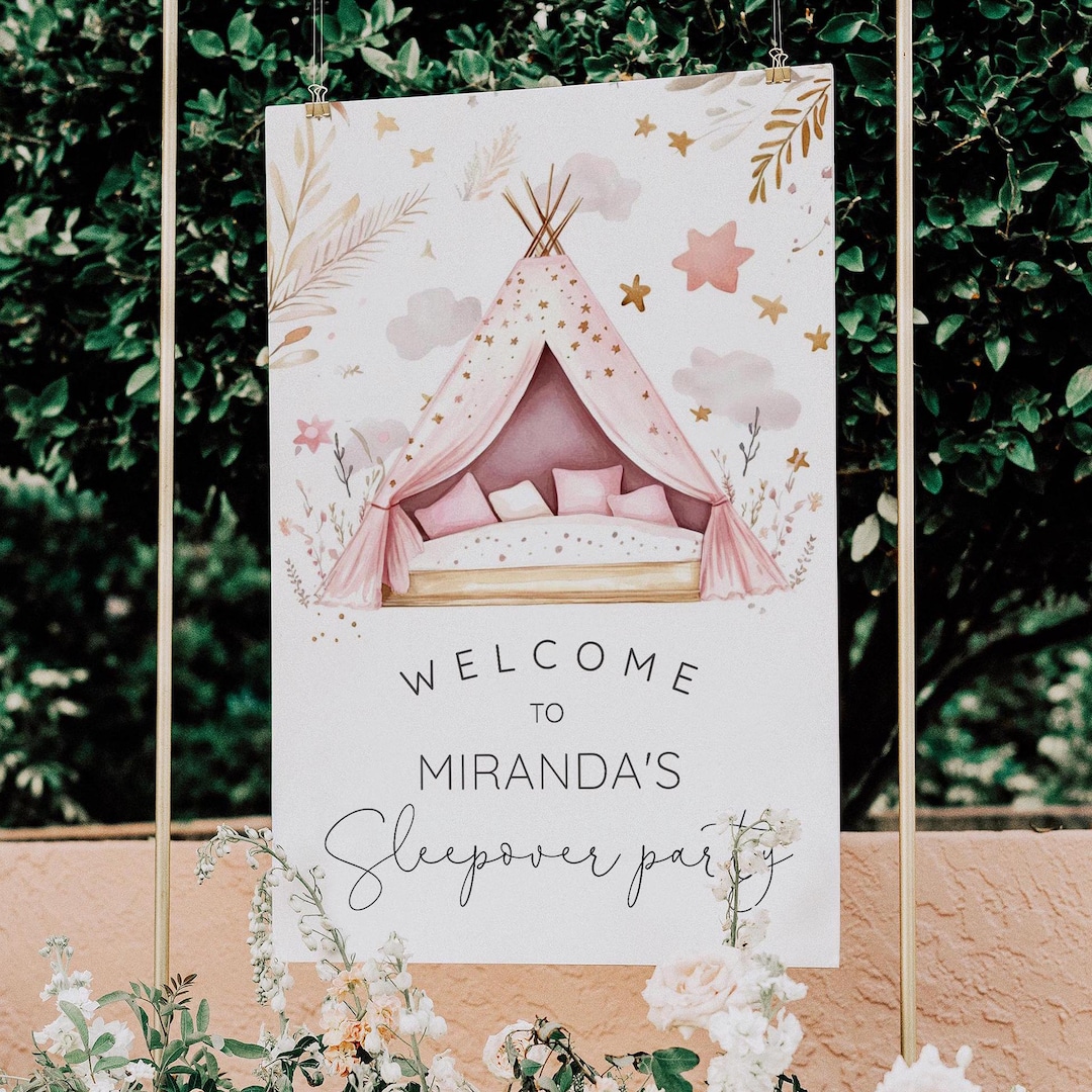Sleepover Party Welcome Sign | Birthday Welcome Printable Poster ...