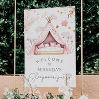 Pajama Party Birthday Welcome Sign, Pajamas and Pizza, Pajama Party ...