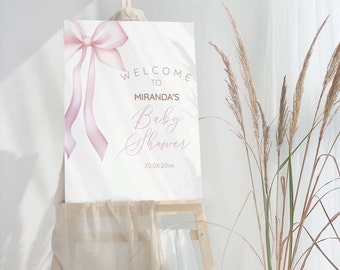 Editable Dusty Pink Bow Baby Shower Welcome Sign Template, Editable ...