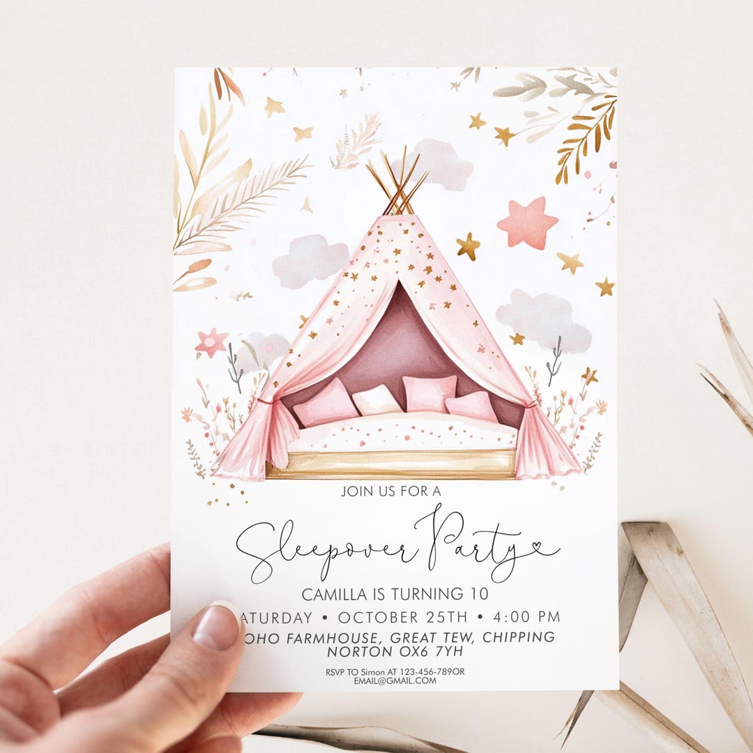 Sleepover Party Invitation: Glamping Tent, Editable Invite (5x7) - Etsy