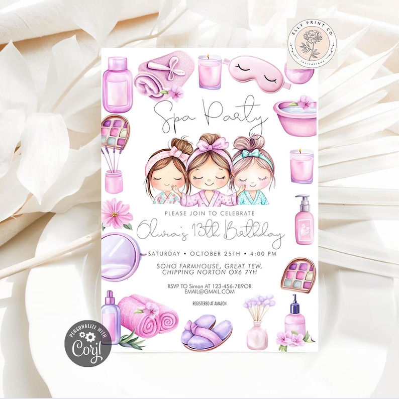 Spa Girl Birthday Party Invitation: Editable Printable Invite - Etsy