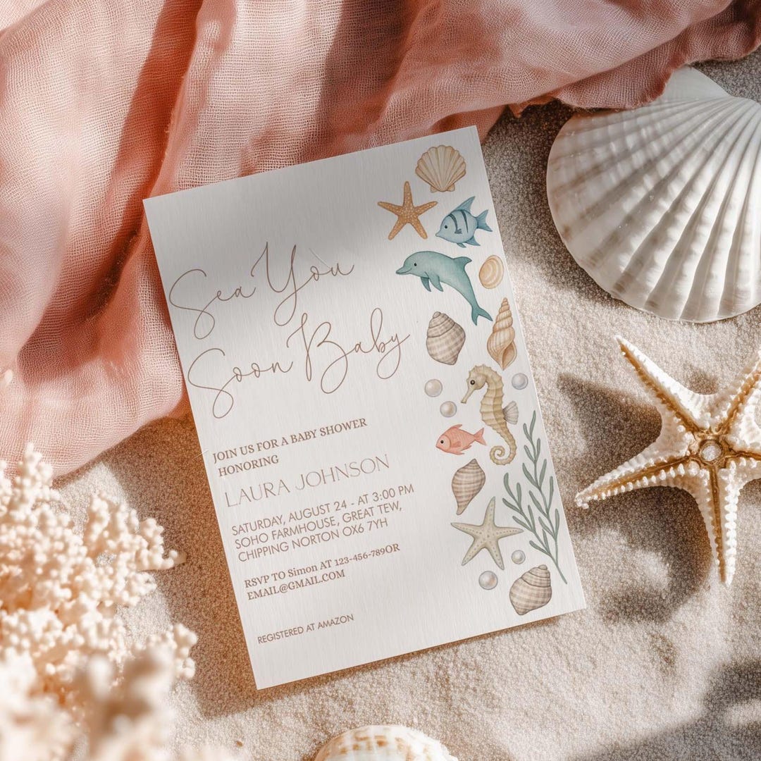 Sea You Soon Baby Shower Invitation | Seashells Invitation Template ...
