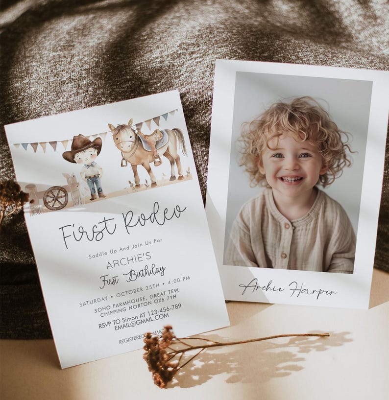 First Rodeo Birthday Invitation | Boy 1st Birthday Editable Template ...