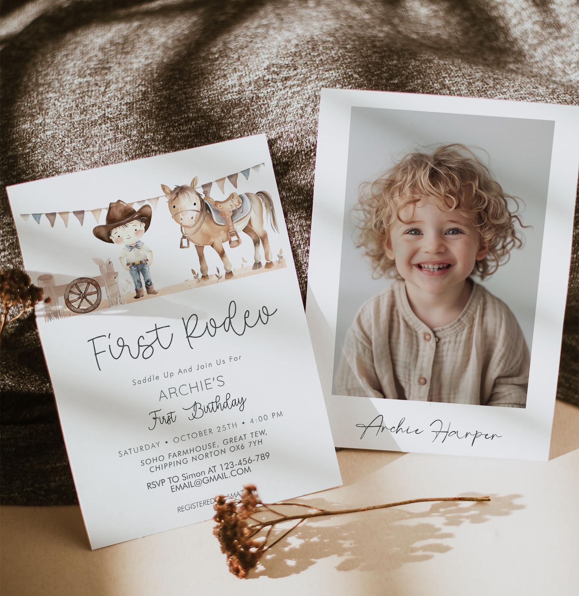 First Rodeo Birthday Invitation | Boy 1st Birthday Editable Template ...