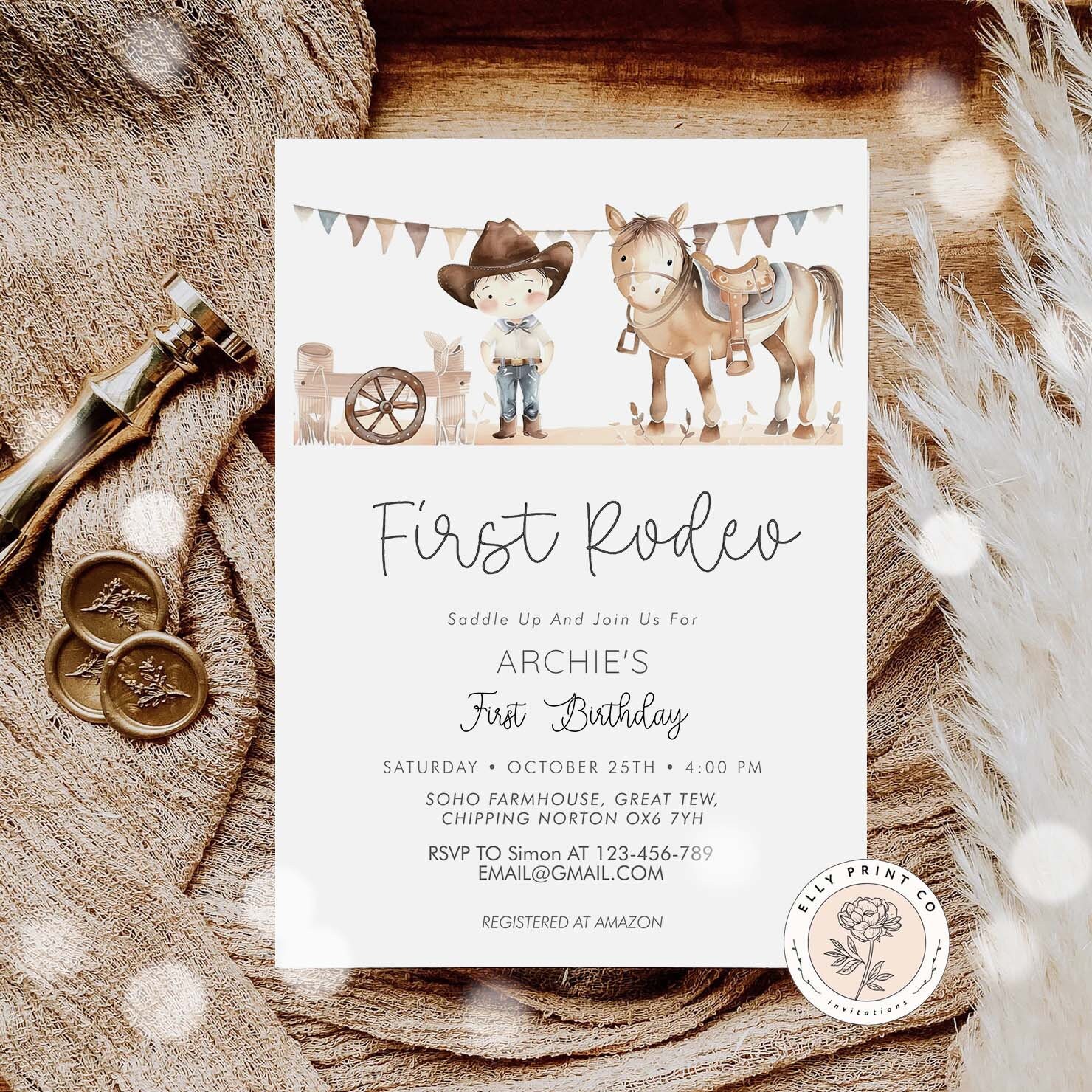 First Rodeo Birthday Invitation Boy 1st Birthday Editable Template ...