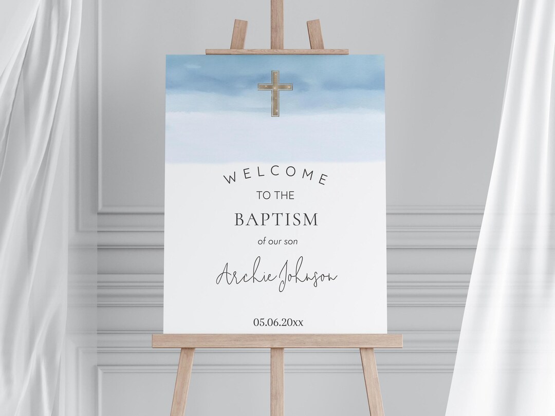 Light Blue Baptism Editable Welcome Sign | Christening Printable Poster ...