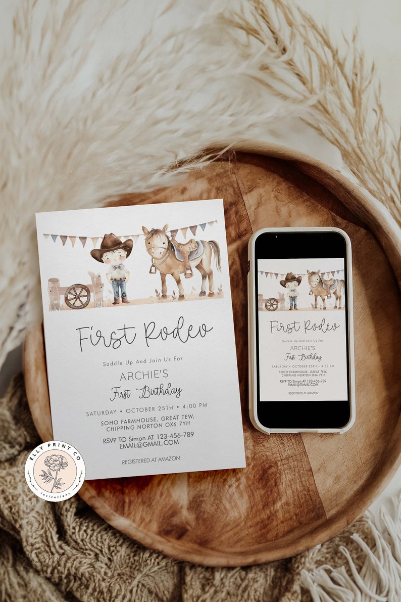 First Rodeo Birthday Invitation | Boy 1st Birthday Editable Template ...