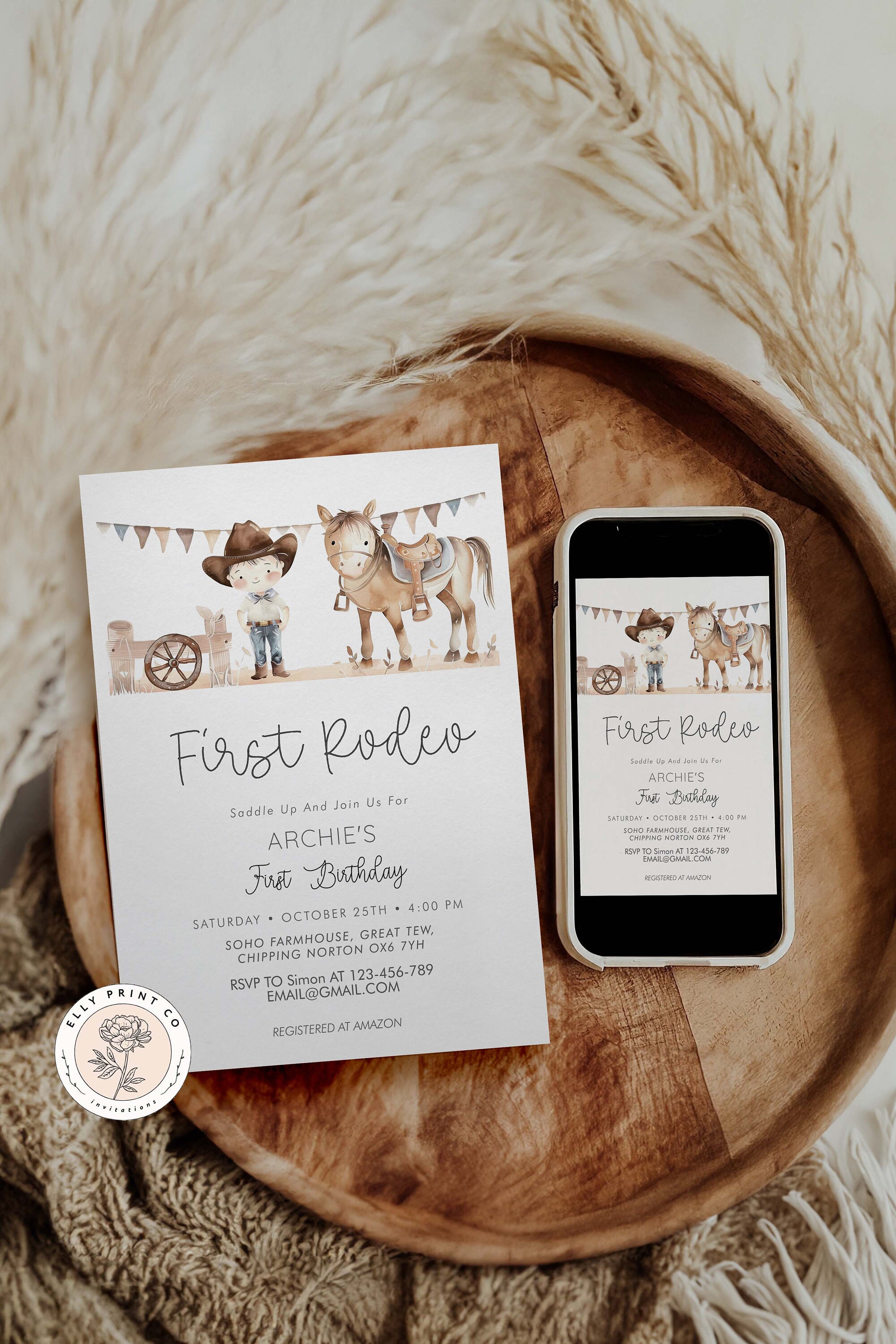 First Rodeo Birthday Invitation | Boy 1st Birthday Editable Template ...