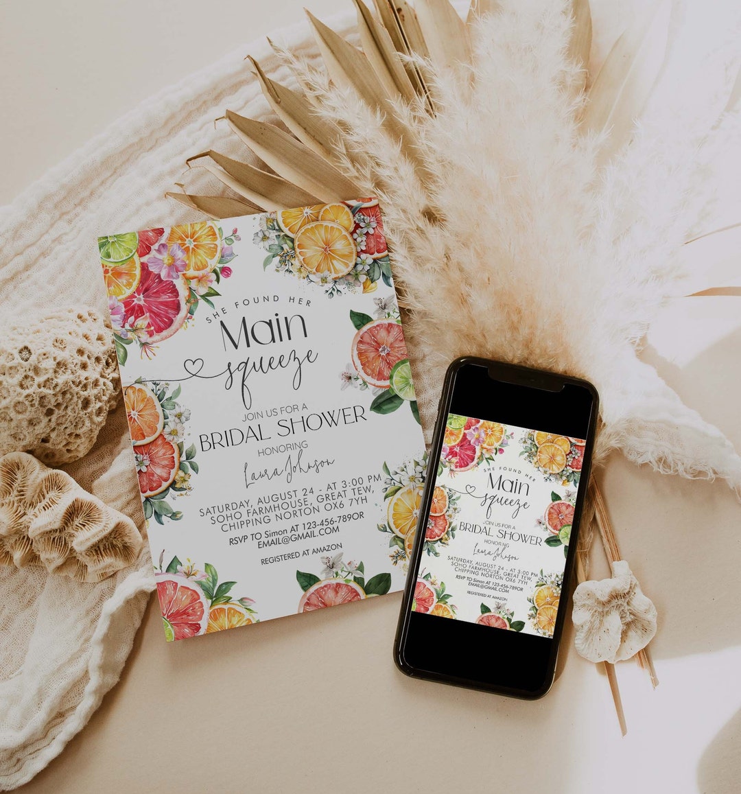 Citrus Bridal Shower Invitation: Main Squeeze Theme (editable Invite ...