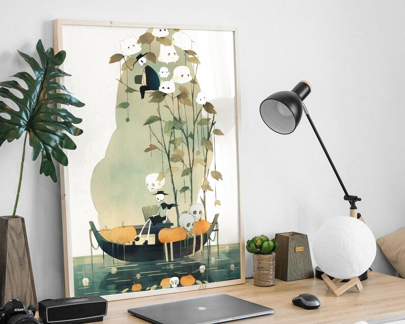 Halloween Spooky Wall Art, Cute Cozy Skeleton, Cute Ghost Wall Art ...