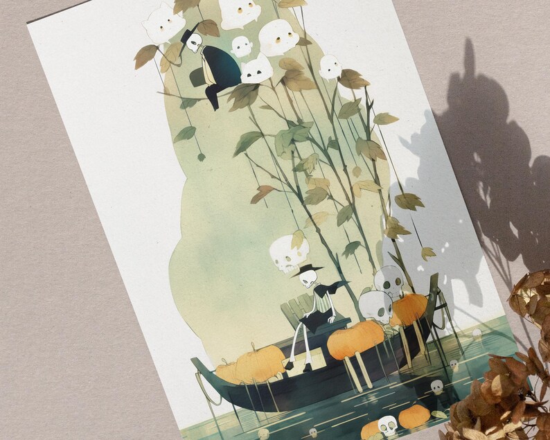 Halloween Spooky Wall Art, Cute Cozy Skeleton, Cute Ghost Wall Art ...