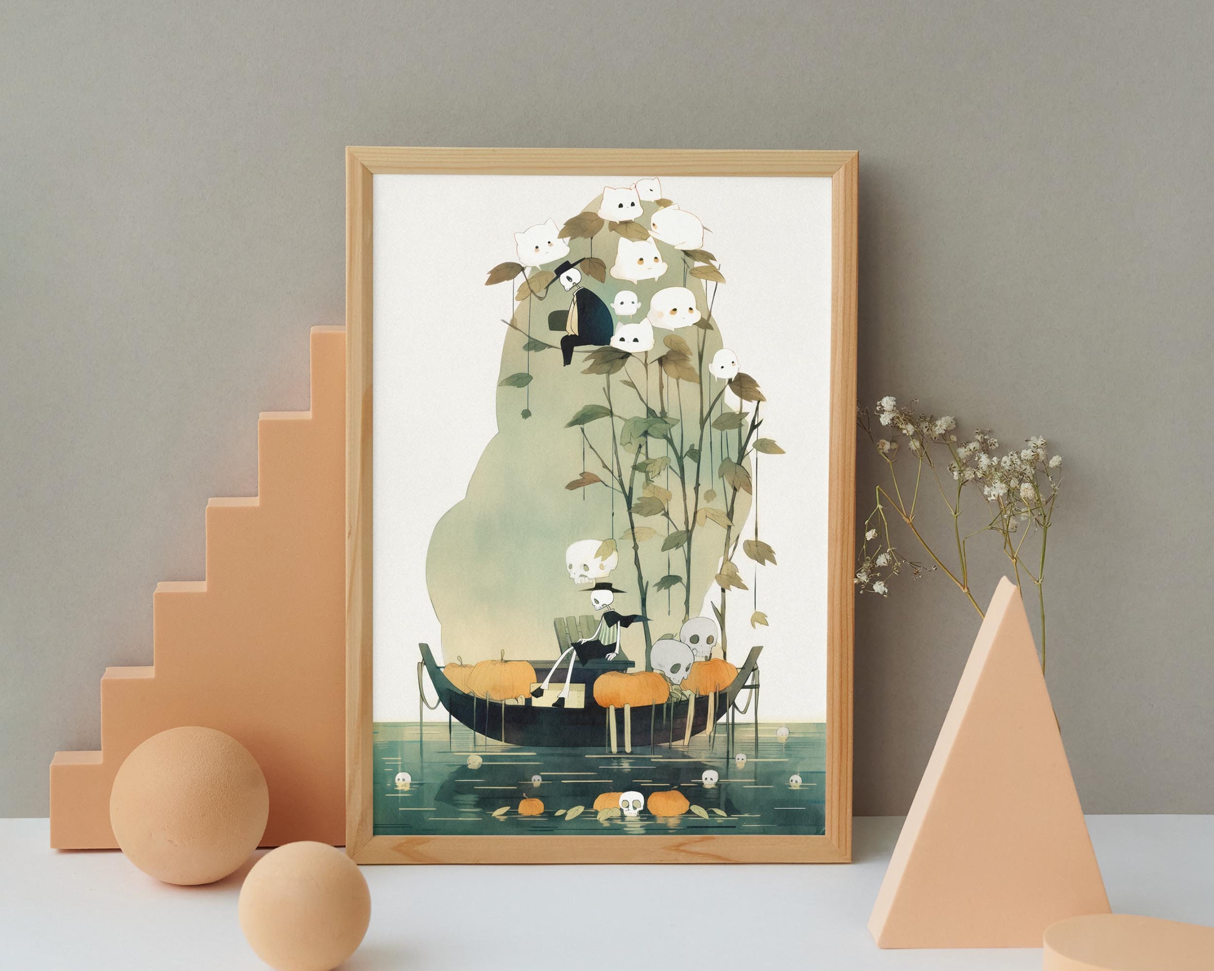 Halloween Spooky Wall Art, Cute Cozy Skeleton, Cute Ghost Wall Art ...