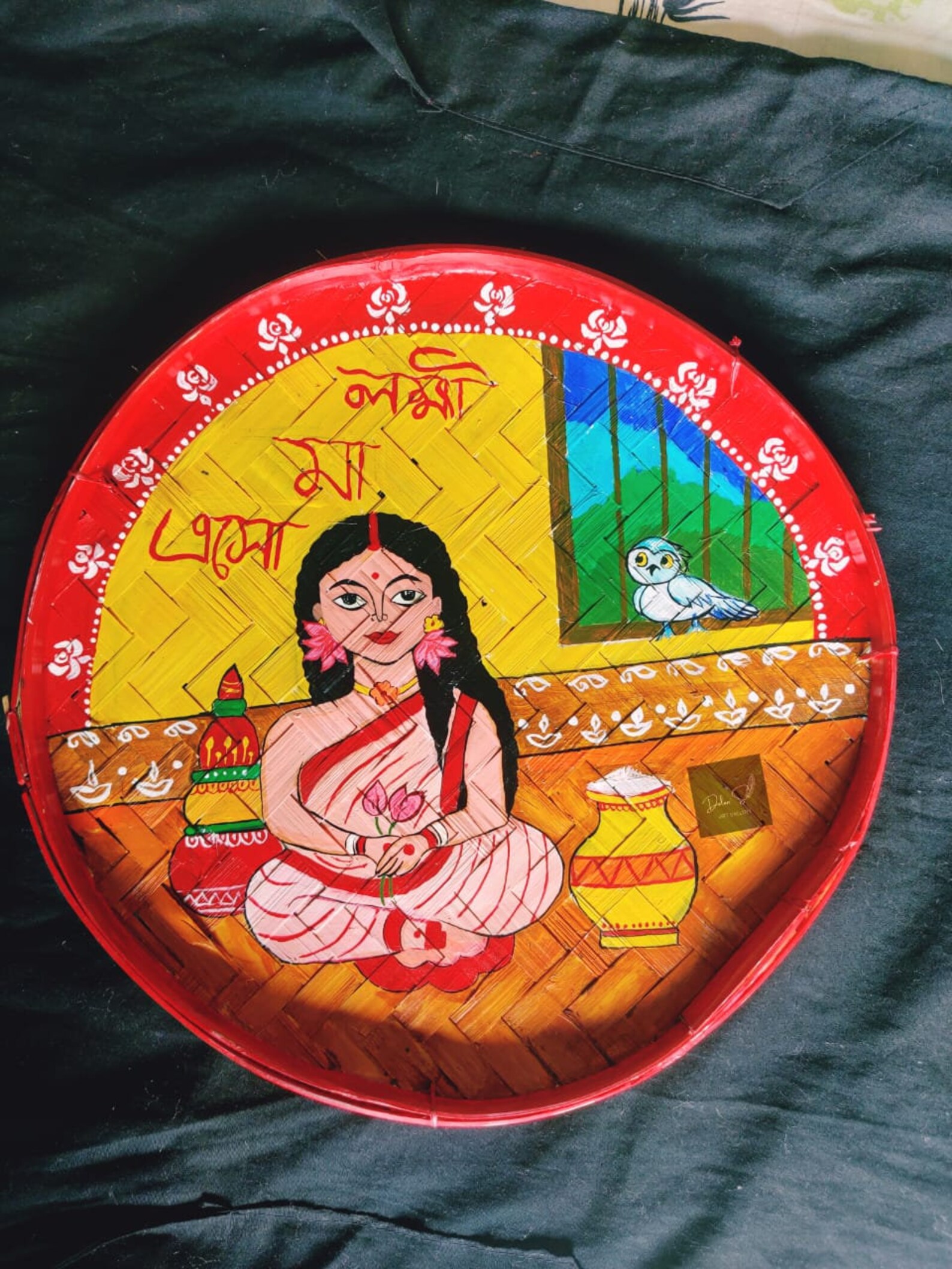 Bengali's Painting Wooden Biyer Dala Hand-painted Round Kulo Wall ...