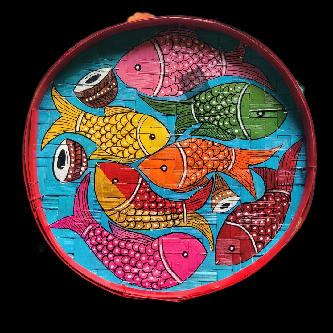 Bengali's Painting Wooden Biyer Dala Hand-painted Round Kulo Wall ...