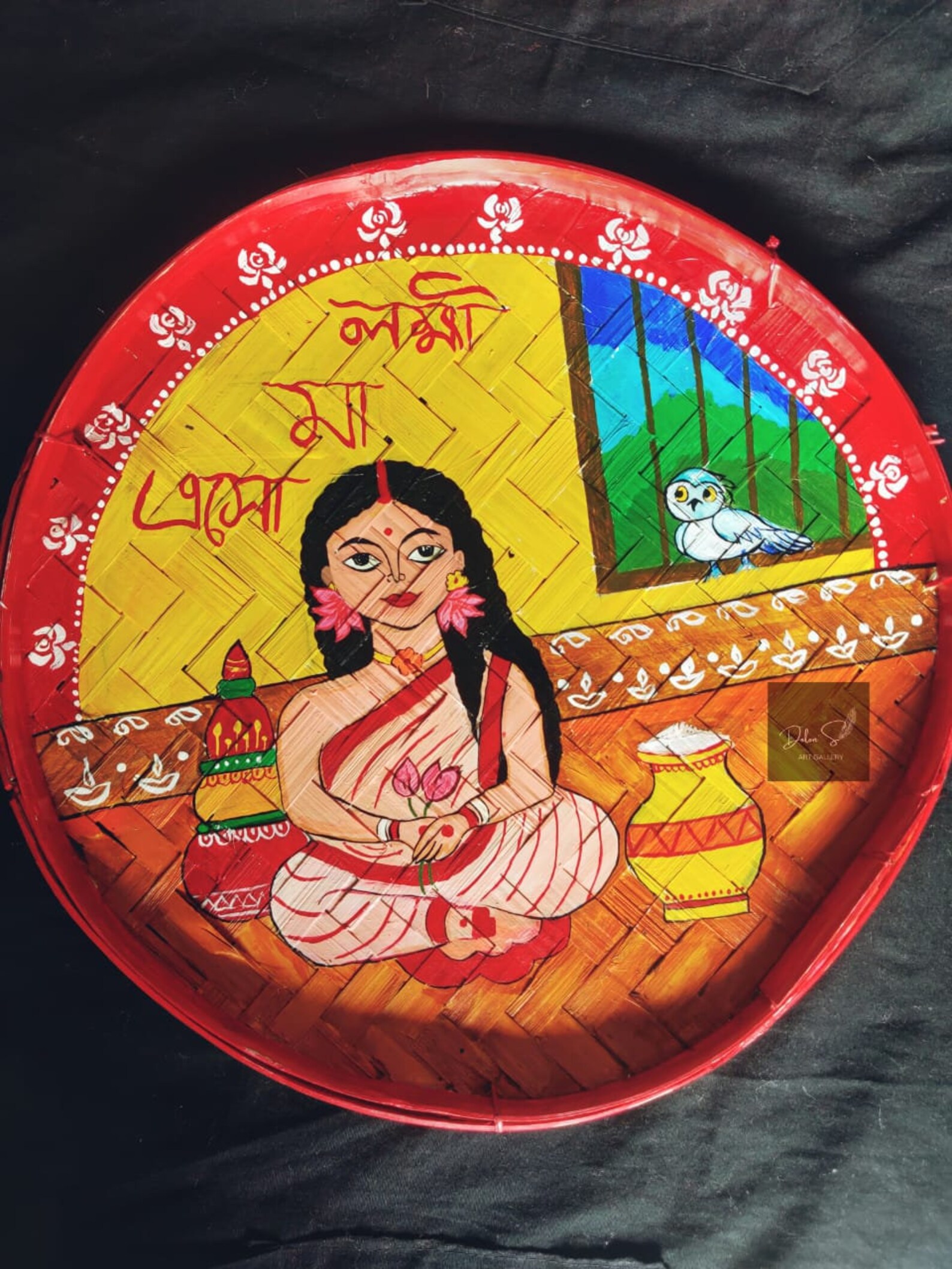 Bengali's Painting Wooden Biyer Dala Hand-painted Round Kulo Wall ...