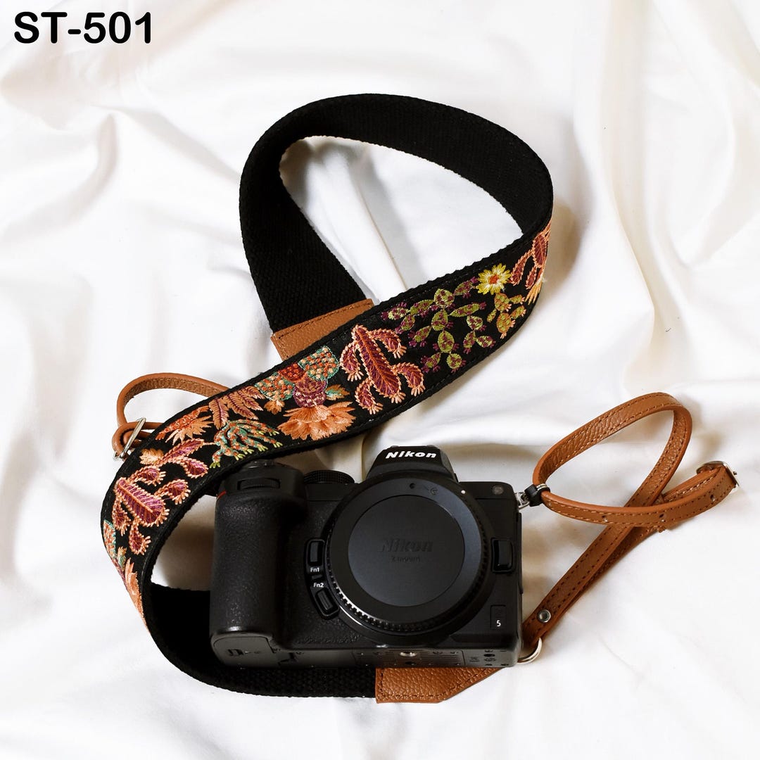 Camera Strap Photographer Sling Brown Leather Strap Embroidery DSLR ...