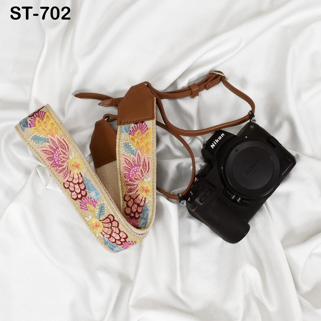 Camera Strap Photographer Sling Brown Leather Strap Embroidery DSLR ...