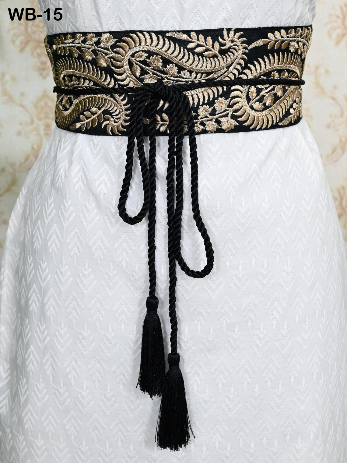 Reversible Embroidery Fabric Belt Black Obi Wrap Women Sash Belt ...