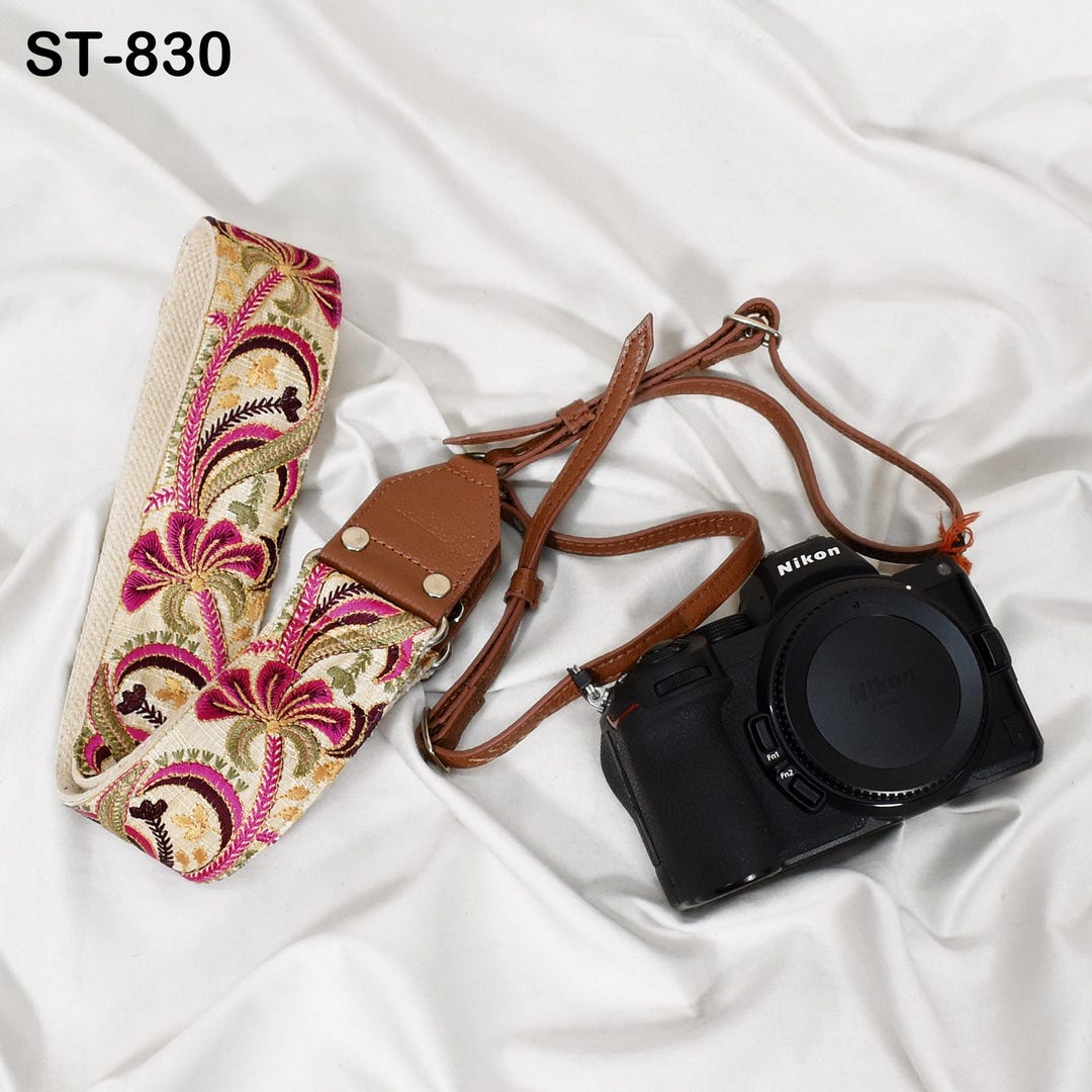 Brown Leather Camera Strap Replacement Adjustable Embroidery Shoulder ...