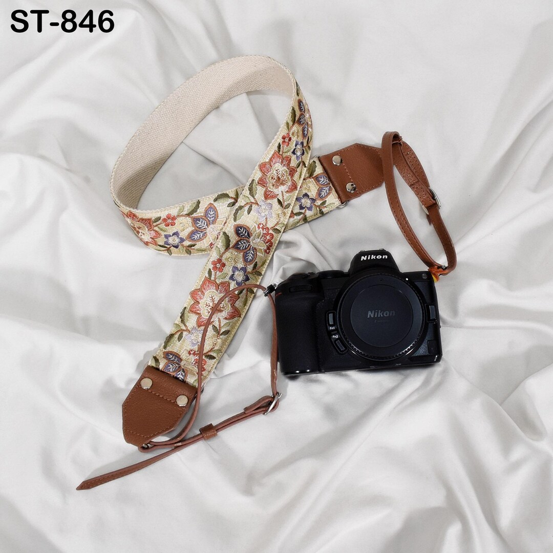 Camera Strap Photographer Sling Brown Leather Strap Embroidery DSLR ...