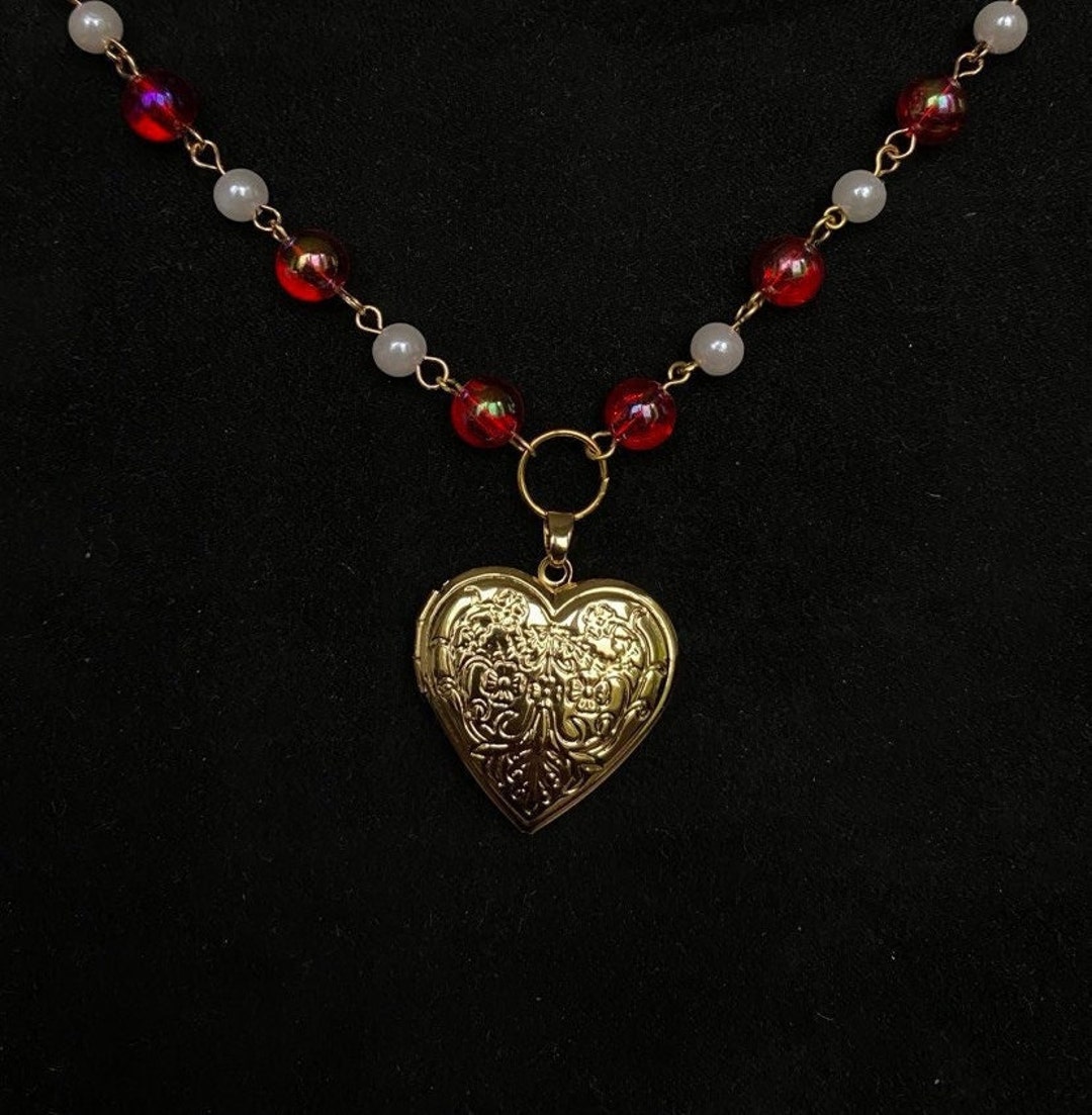 Heart Locket Necklace Coquette Gold - Etsy