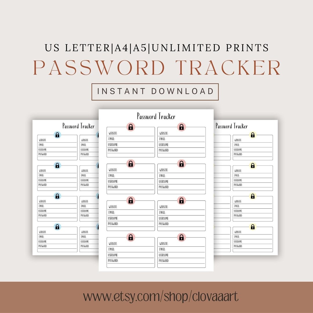 Password Tracker BUNDLE, 4 Printable Password Log & Organizers ...