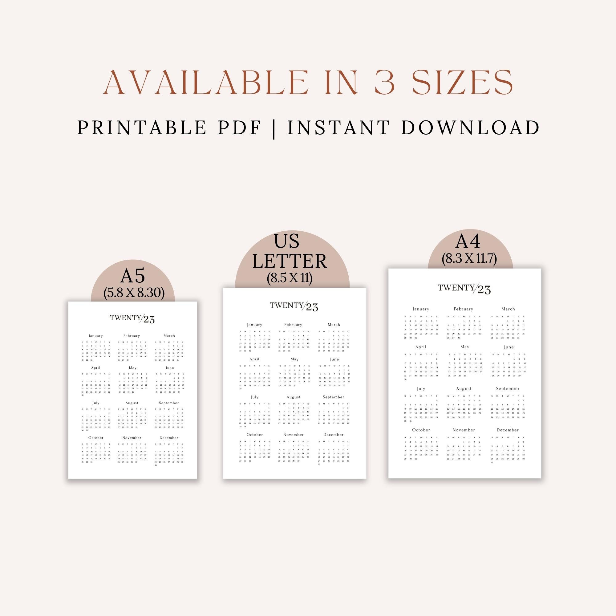 2023/2024 Printable Calendar, 2024 Yearly Calendar, Year at A Glance ...