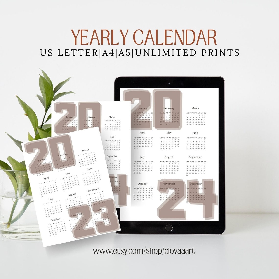 2023/2024 Printable Calendar, 2024 Yearly Calendar, Year at A Glance ...