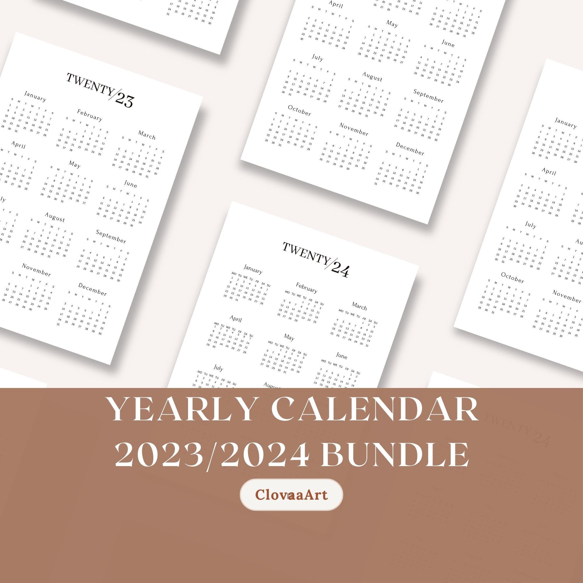 2023/2024 Printable Calendar, 2024 Yearly Calendar, Year at A Glance ...