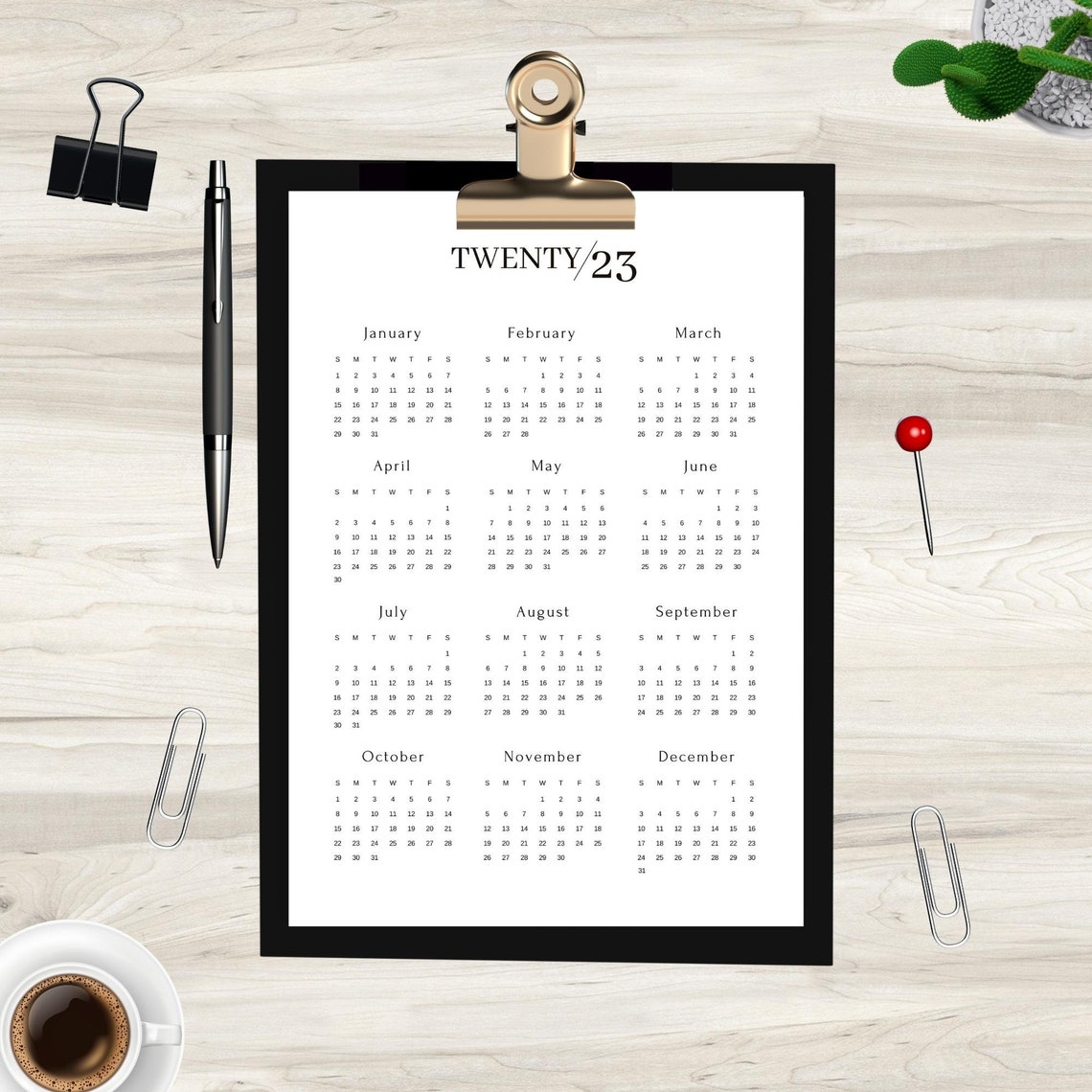 2023/2024 Printable Calendar, 2024 Yearly Calendar, Year at A Glance ...