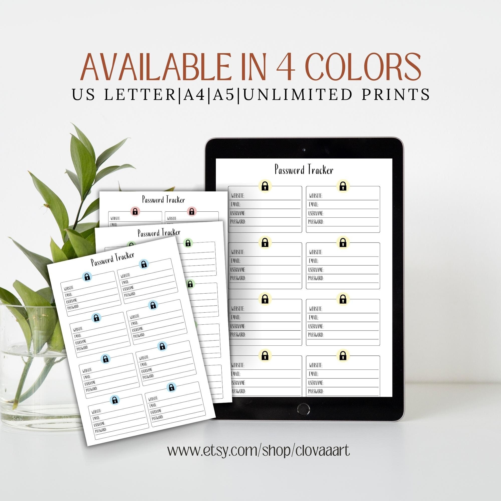 Password Tracker BUNDLE, 4 Printable Password Log & Organizers ...