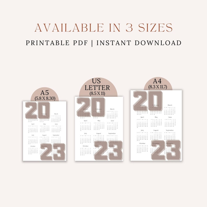 2023/2024 Printable Calendar, 2024 Yearly Calendar, Year at A Glance ...