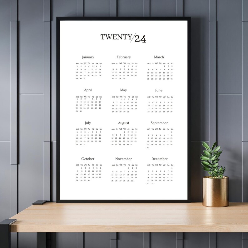 2023/2024 Printable Calendar, 2024 Yearly Calendar, Year at A Glance ...