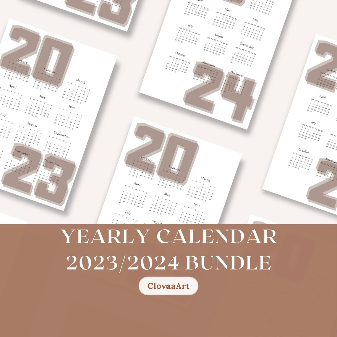 2023/2024 Printable Calendar, 2024 Yearly Calendar, Year at A Glance ...