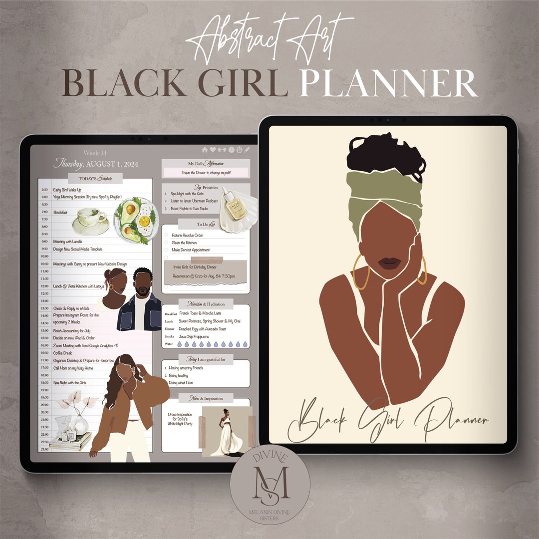 Digital BLACK GIRL Planner Abstract Art 2024 Digital Planner Black Girl ...