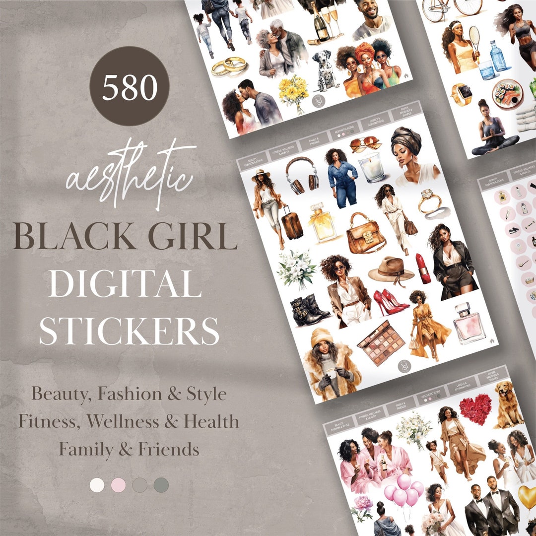 Aesthetic BLACK GIRL Digital Stickers | Goodnotes Stickers | 580 ...