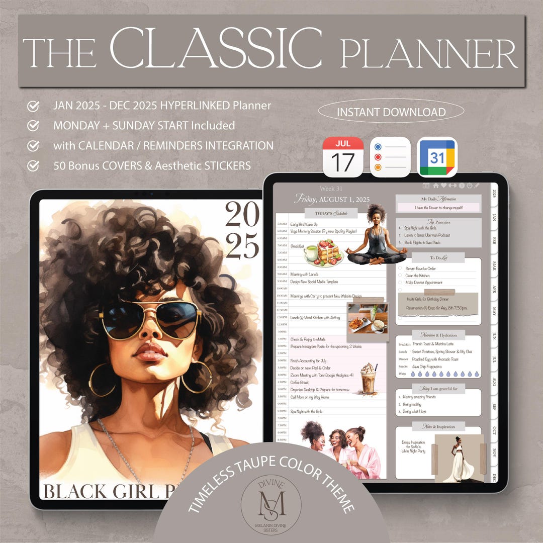 2025 Digital Planner, for Goodnotes Notability | iPad & Tablet | Black ...