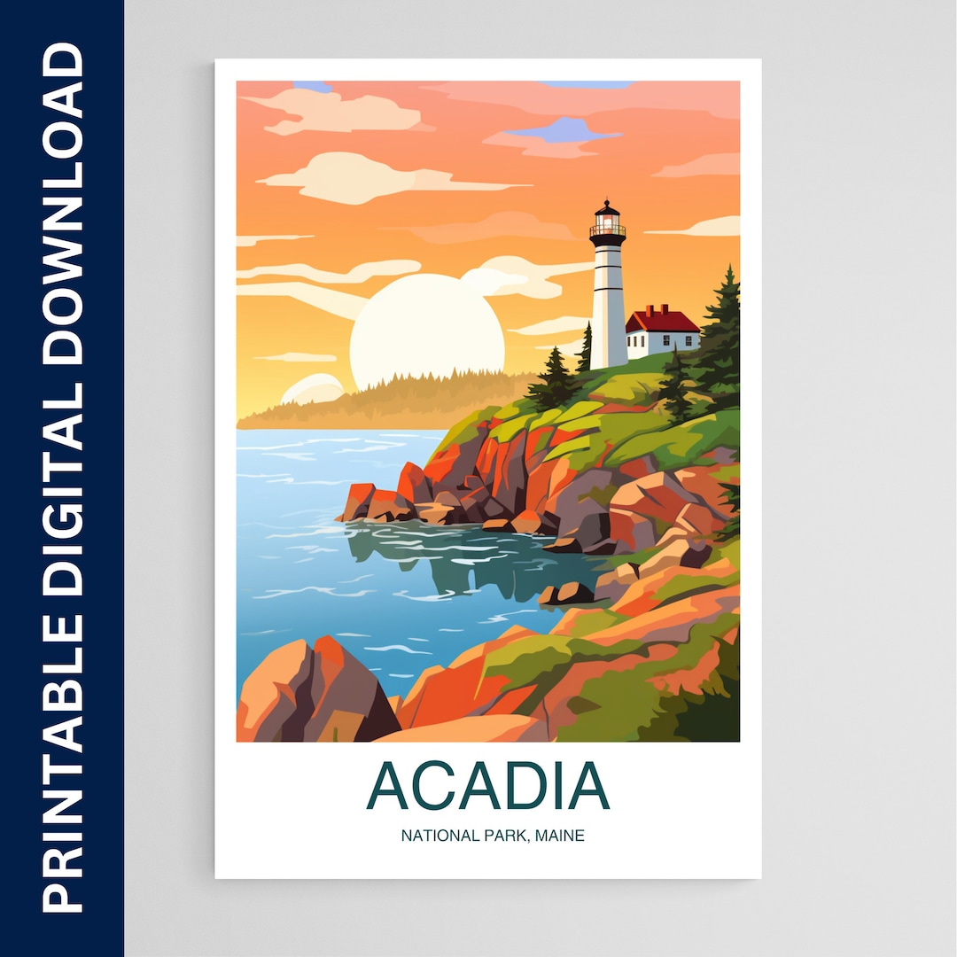 Acadia National Park Poster, National Park Print, Vintage Poster, Wall ...