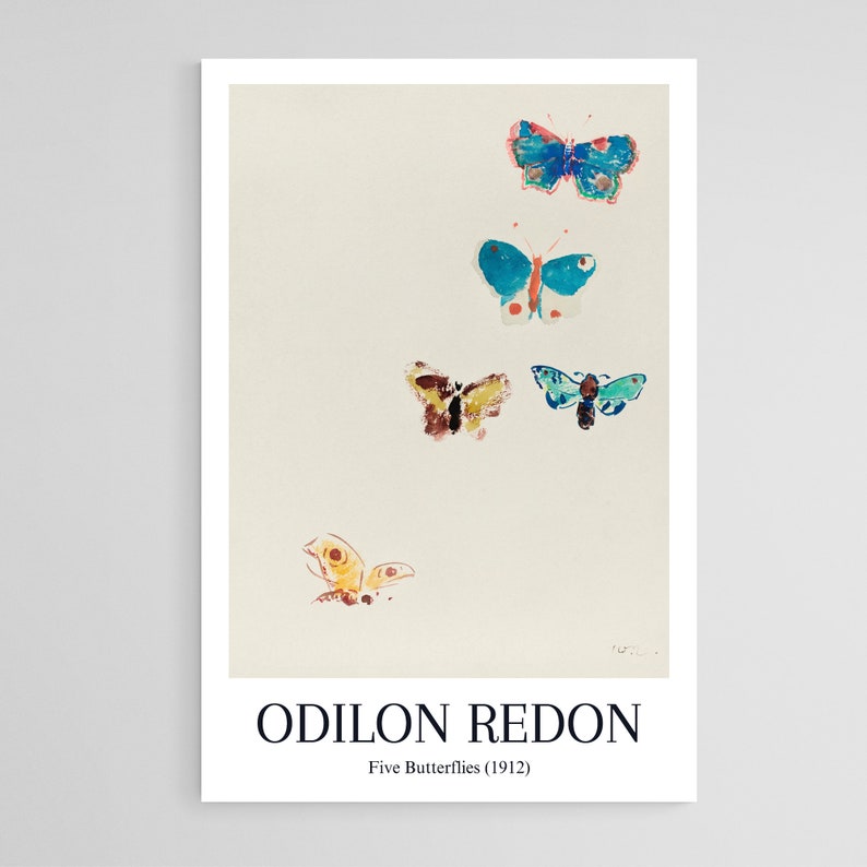 Redon Museum Poster, Five Butterflies Art, Artwork, Gift, Poster, Print ...
