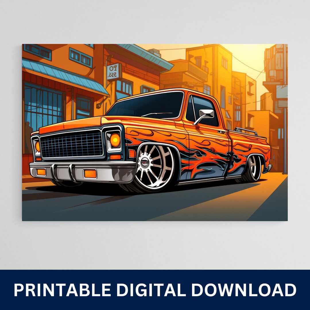 Lowrider Truck Poster, Truck Art, Artwork, Gift, Poster, Print, Wall ...