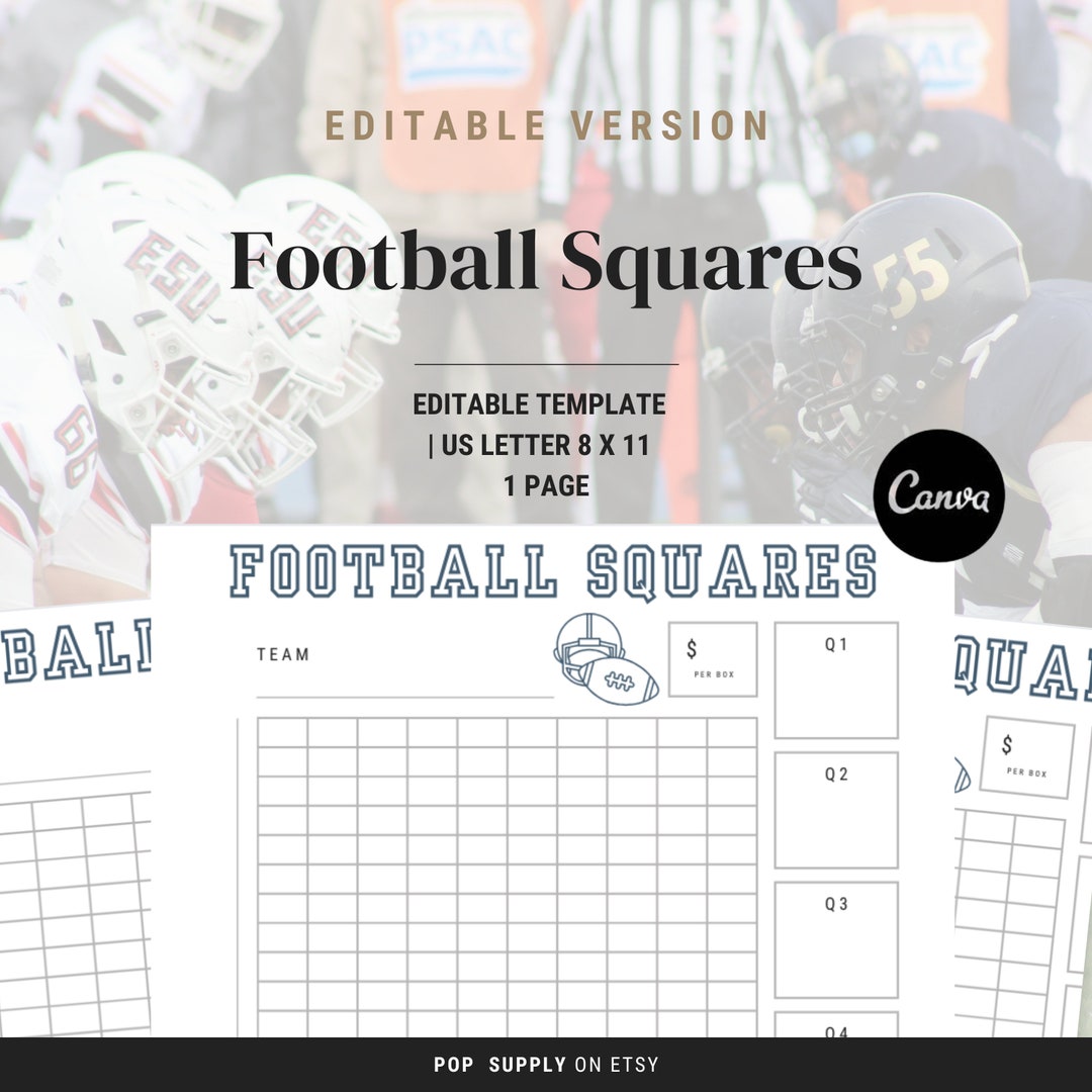 Editable Football Squares Game Printable, Football Fundraiser, Football ...