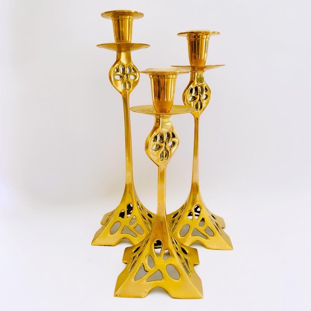 Art Nouveau Set of Three Candlesticks in Graduated Size. - Etsy