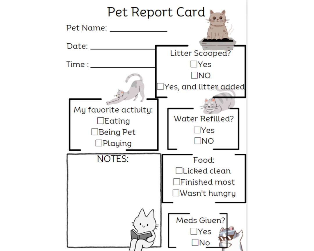 Pet Report Card (black and White Printer Friendly) - Etsy