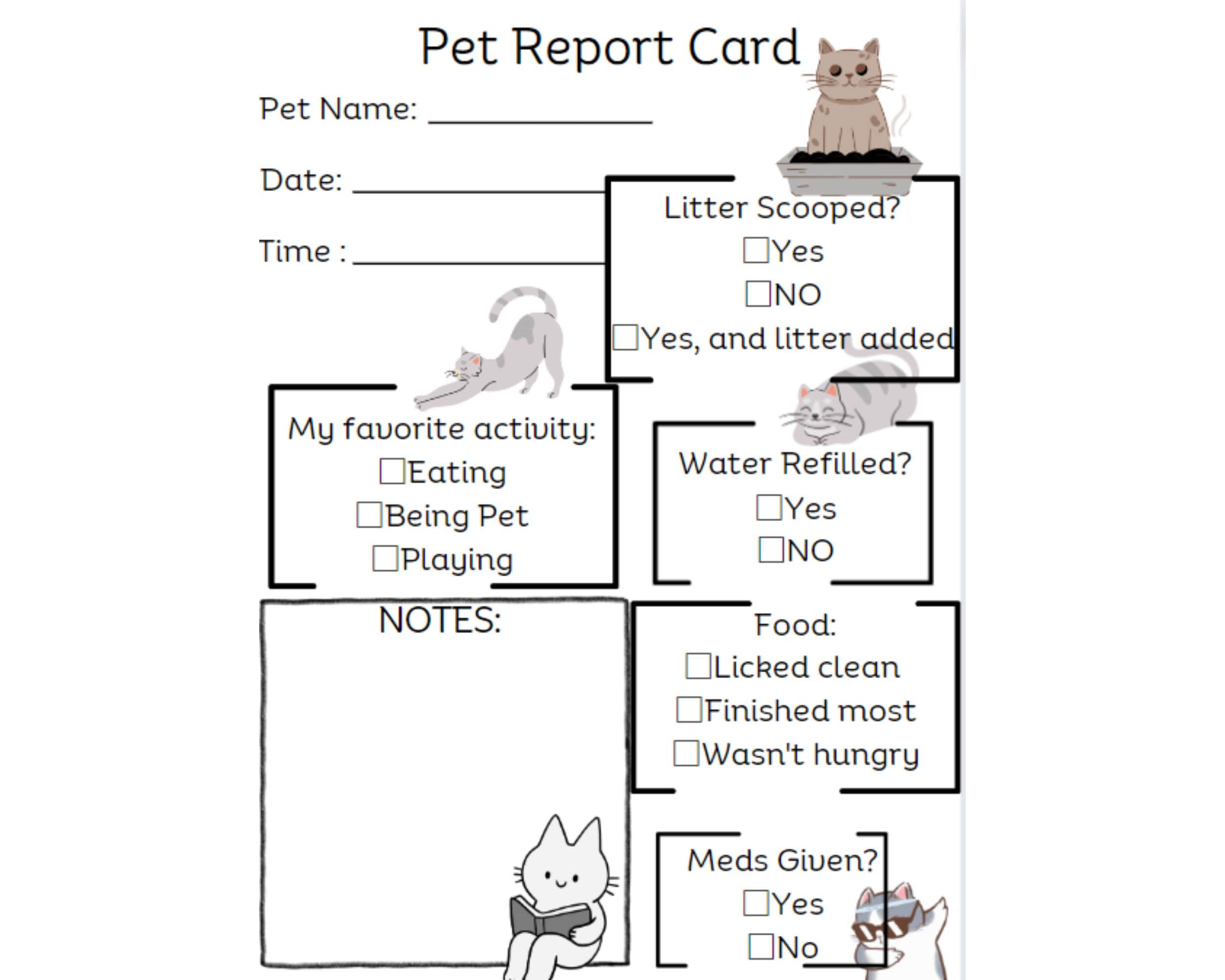 Pet Report Card (black and White Printer Friendly) - Etsy