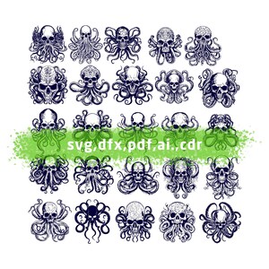 25 Octopus SVG BUNDLE, Octopus SVG, Skull Octopus Svg, Tentacle Border ...