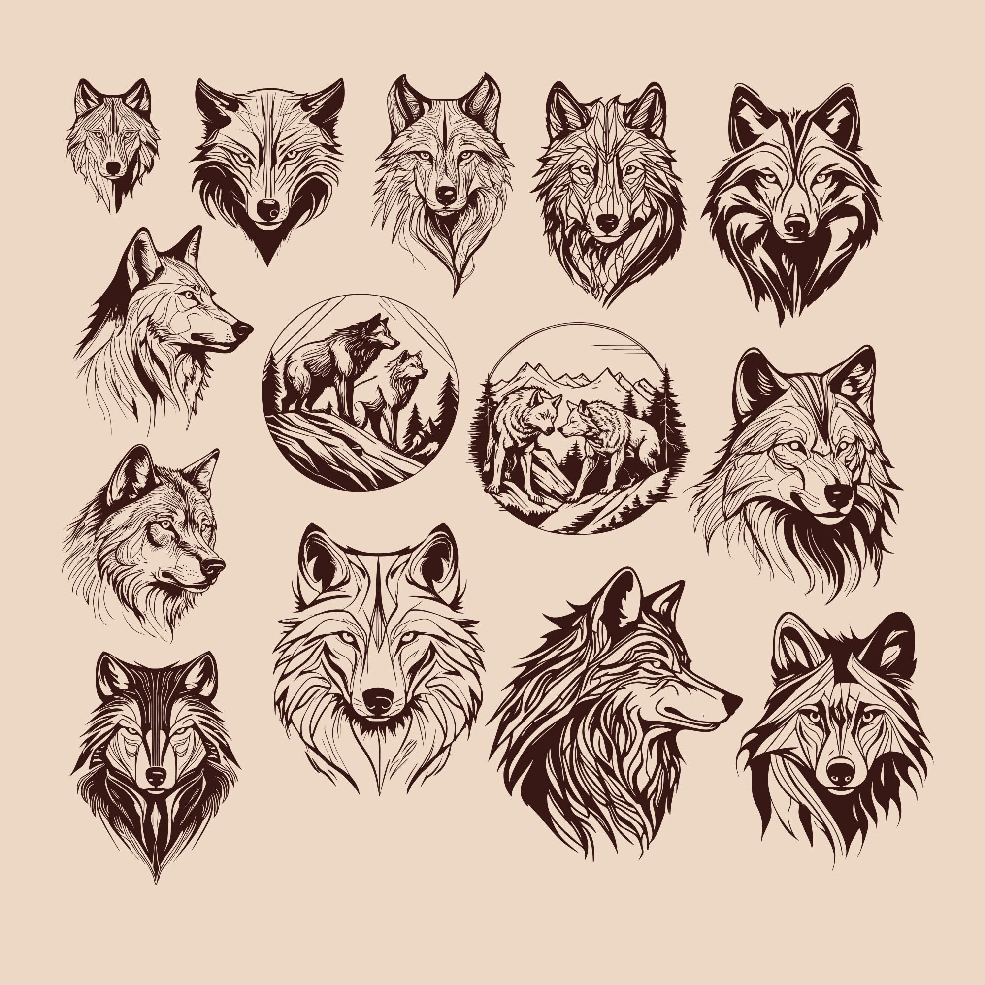 16 Wolf SVG Bundle Wolf Silhouettes the Wild Nature Silhouette Wolf Svg ...