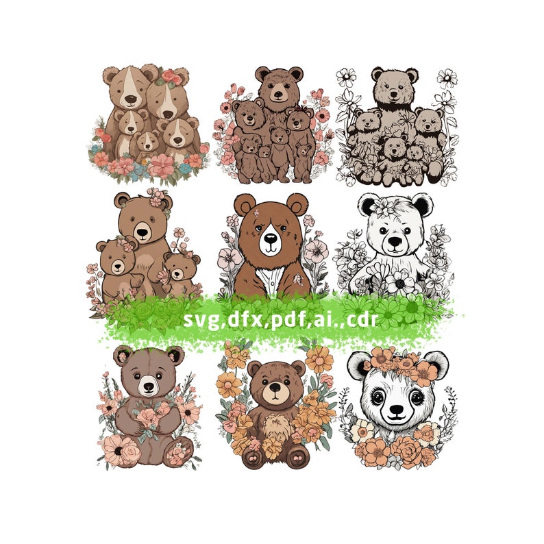 10 Cute Bear Family Clipart SVG Bundle Cute Bear Silhouettes the Wild ...