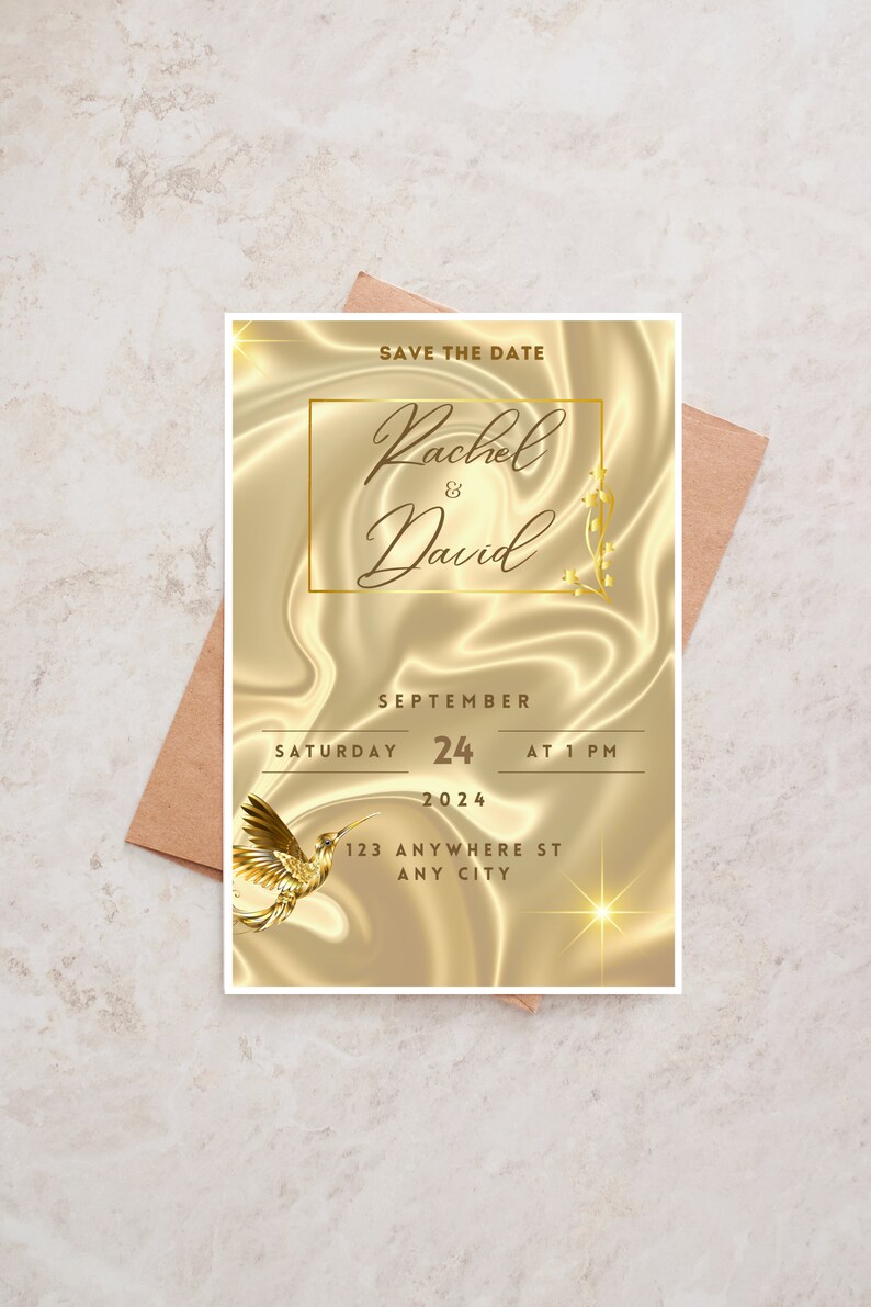 Shining Gold Wedding Invitation Templates for Canva Personalizable Gold ...