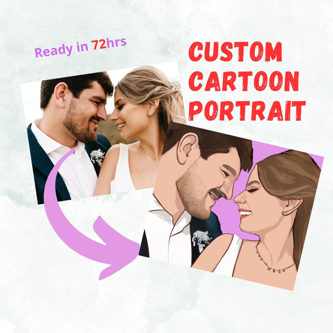 Personalized Cartoon Face Portrait Illustration Print | Couple Comic ...